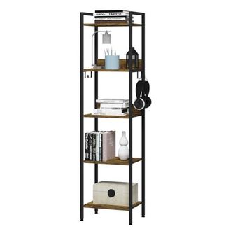 Woltu &Eacute;tag&egrave;re &Eacute;chelle &Eacute;tag&egrave;re de Rangement Biblioth&egrave;que &agrave; 5 Niveaux avec 4 Crochets Amovibles Style Industriel Vintage Cadre en M&eacute;tal Tablette en MDF Noir 4