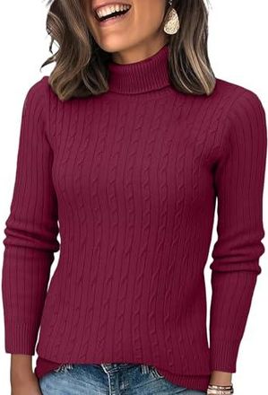 Generic Pull Femme Hiver Chaud col Montant Mode Ample Sweatshirts Couleur Unie Pull Femme Chic et El&eacute;gant D&eacute;contract&eacute; Manche Longue Jumper Tops Vin Rouge