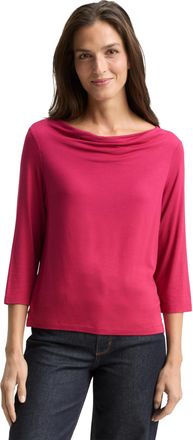 Tom Tailor Damen 1048943 Langarmshirt mit Wasserfallkragen, 38999-Dark Pink, X-Small