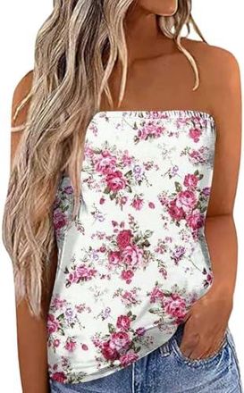 Generic D&eacute;bardeur Femme Coton Tank Top Haut Bandeau imprim&eacute; sans Bretelles d&eacute;contract&eacute; pour Femmes Ample et Parfait pour Les f&ecirc;tes d&eacute;t&eacute; et Les journ&eacute;es &agrave; la P