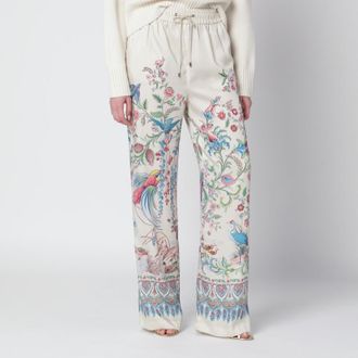 Etro White wide-leg trousers with floral print