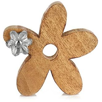 Com-Four Fleur de pr&eacute;sentation d&eacute;co - Fleur de pr&eacute;sentation d&eacute;co de qualit&eacute; sup&eacute;rieure en Bois de manguier - Fleur en Bois avec Petite Fleur en m&eacute;tal &agrave; pr&eacute;sent