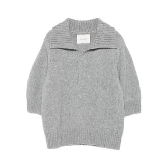 Lisa Yang Femme, Pulls, Gris, Taille: 38 FR Pull gris &agrave; col en V avec manches trois-quarts
