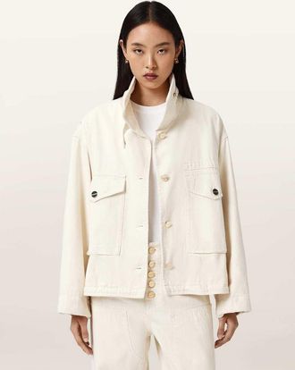 AllSaints Clay - Jeansjacke in Ecru-Wei&szlig;