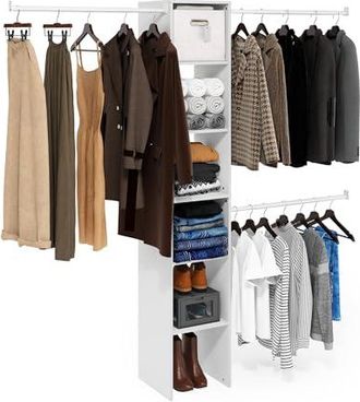 Furinno Fano Kleider- & Schrankaufbewahrungs-Organizer Regal-Turm mit 3 Kleiderstangen, Wei&szlig;