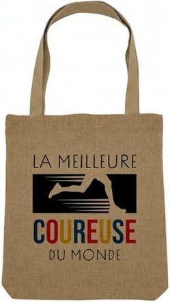 Fabulous Sac Shopping Tote Bag Aspect Lin - La Meilleure Coureuse du Monde Course Marathon Athl&eacute;tisme - Sac de Courses Toile Epaisse 360g Beige Naturel Cabas P