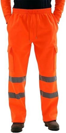 Generic Pantalon de travail haute visibilité avec bandes réfléchissantes, pantalon cargo de sécurité multi-poches à taille élastique pour la construction, le 