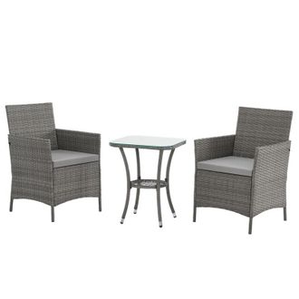 SVITA Ensemble de meubles de jardin Svita brooklyn bistro 3 pi&egrave;ces Salon de jardin dext&eacute;rieur en rotin gris