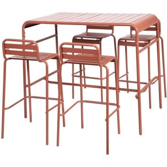 Sweeek Outdoor-Bartisch + 4 Barhocker mit Lehne aus Stahl