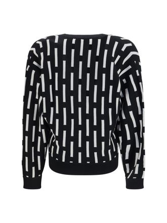 Versace Mens Gianni Dashes Cardigan Black-White Wool Ovis Aries Black/white Sweater