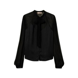 Twinset Satin- und Chiffon-Bluse - - Blouses & Shirts - Damen - Schwarzk - XL