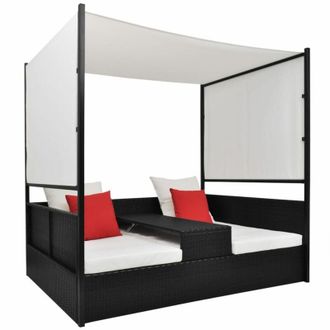 vidaXL Vidaxl - Gartenbett mit Baldachin Schwarz 190&times;130 cm Poly Rattan