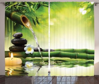 Abakuhaus Spa Rustikaler Vorhang, Meditationssteine Bambus, Wohnzimmer Universalband Gardinen mit Schlaufen und Haken, 280 x 225 cm, Apfelgr&uuml;n