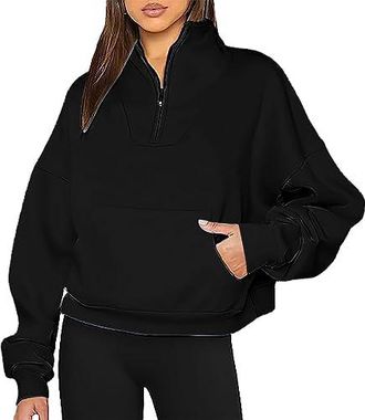 Generic Sweat &agrave; capuche surdimensionn&eacute; pour femme - Sweat &agrave; capuche &agrave; manches longues - Couleur unie - D&eacute;contract&eacute; - Automne - Avec poches - Veste &agrave; capuche -