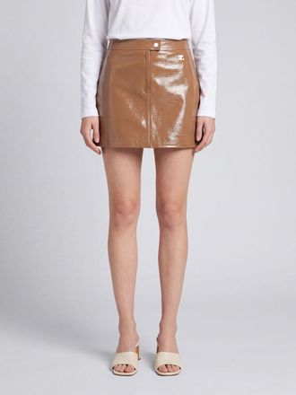 Courr&egrave;ges Mini-jupe crayon en coton enduit avec logo brod&eacute;