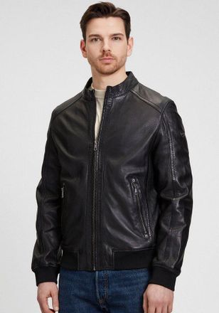 Mauritius Lederjacke MMGoran mit Stehkragen, Rei&szlig;verschluss, Strickb&uuml;ndchen