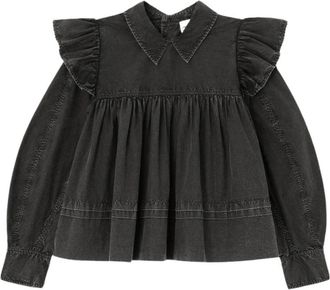 Ganni Femme, Blouses et Chemises, Noir, Taille: 38 FR Garment Dyed Cotton Frill Blouse