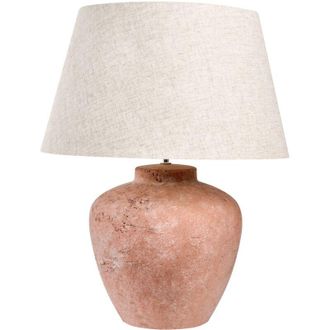 Beliani Lampe de Table Style Rustique Base en C&eacute;ramique Abat-jour en Lin Forme Tambour Style Terre Cuite Marron Barton