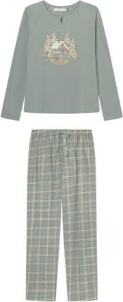 Women'secret Pijama Largo Teddy Checks Pyjama, Vert, L Femme