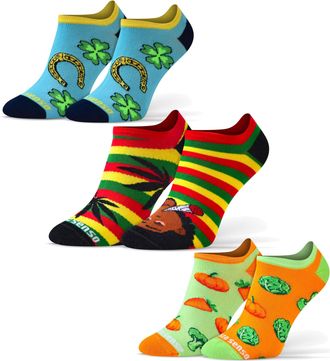 Sesto Senso Lustige Sneaker Socken Baumwolle Bunte F&uuml;&szlig;linge Damen Herren 3 Paar Funny Socks Gem&uuml;se Kleeblatt Hufeisen Marihuana Rasta 43-46 3 Gl&uuml;ck
