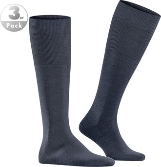 Falke Herren Kniestrümpfe blau Schur-Wolle unifarben
