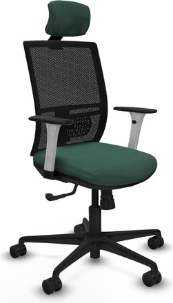 Piqueras y Crespo Schreibtischstuhl mit wei&szlig;en und schwarzen Armlehnen, h&ouml;henverstellbare Lendenwirbelst&uuml;tze und h&ouml;henverstellbares Kopfteil, Schwarz/Flaschengr&uuml;n