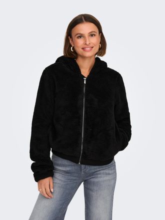 Only Kapuzenpl&uuml;schjacke ONLY ONLNEWANNA CONTACT SHERPA JKT OTW NOOS, Damen, Gr. XL, schwarz, Pl&uuml;sch, Obermaterial: 100% Polyester, unifarben, regular fit n