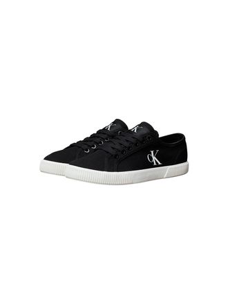 Calvin Klein Jeans Sneaker CALVIN KLEIN JEANS ESS VULC LOW CV MG WN, Damen, Gr. 39, schwarz, wei&szlig;, Textil, Schuhe Sneaker, Halbschuh, Freizeitschuh, Schn&uuml;rschuh in Retro