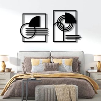 Generic Schwarze geometrische Wandkunst aus Metall, 2er-Set abstrakte Wanddekoration aus Metall f&uuml;r Wohnzimmer, Moderne geometrische Skulptur f&uuml;r Wohnzimmer, 