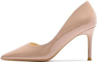 Generic Escarpins DOrsay à découpe latérale Unique pour Femme - Cuir Verni Bout Pointu Talon Aiguille, Talons Classiques pour Mariage et événements Formels,Nu
