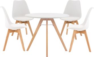 Clp Sitzgruppe Livik I 4X Stuhl Linares + 1X Tisch Viktor I Moderne Essgruppe, Farbe:weiß