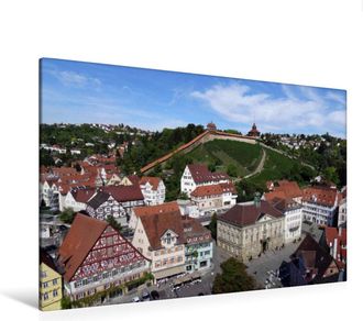 Calvendo Premium Textil-Leinwand 120 x 80 cm Quer-Format Esslingen von oben | Wandbild, HD-Bild auf Keilrahmen, Fertigbild auf hochwertigem Vlies, Leinwanddruc