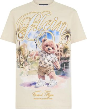 Philipp Plein Homme, Tops, Beige, Taille: 3XL T-Shirt Col Rond Teddy Tennis