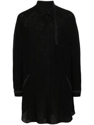 Yohji Yamamoto chemise en coton à motif zig-zag brodé - Noir