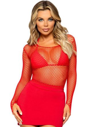 Leg Avenue Netzshirt Lang&auml;rmeliges Netz-Top - rot (1-tlg) transparent