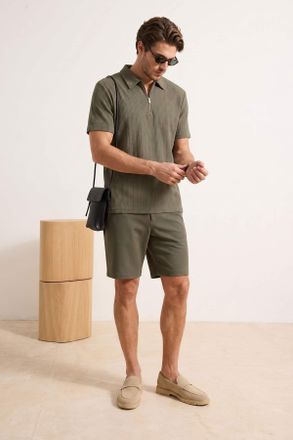 Trendyol MAN Herren Khaki Einfarbig Kurz Regular Fit Poloshirts