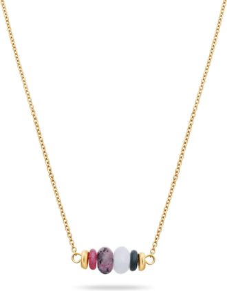 Tamaris Necklace - Kette mit bunten Natursteinen aus Edelstahl - IP Gold - Rolokette verstellbar bis 45 cm - wasserfest & hautfreundlich