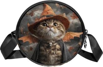Generic Sac &agrave; bandouli&egrave;re rond rond pour femme, motif chauve-souris magique avec fermeture &eacute;clair, bretelles r&eacute;glables, style d&eacute;contract&eacute;, pour femmes et fill