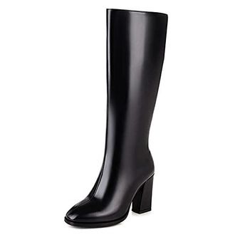SJJH Bottes d&eacute;contract&eacute;es pour femmes montantes au genou avec talon bloc haut, Noir, 44 EU