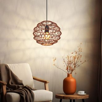 Globo Lighting LED Pendelleuchte H&auml;ngelampe Deckenleuchte Wohnzimmerlampe Esszimmerleuchte K&uuml;chenlampe, Metall Papier schwarz dunkelbraun, 1x 7W 630Lm warmwei&szlig;, H 12