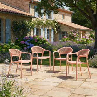 Sweeek Chaise de jardin empilable avec effet corde rose (lot de 4) - Jovia