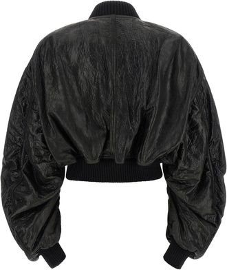 Rick Owens Hammered Leather Bomber Jacket - Black