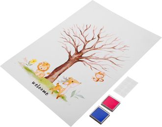 BESPORTBLE Uonlytech Gender Reveal Party Deko Satz mit Fingerabdruckbaum G&auml;stebuch Poster mit Stempelkissen Blau Pink Interaktive Babyparty Dekoration f&uuml;r Geburt