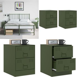 vidaXL Nachttische 2 Stk. Gr&uuml;n 34,5x39x44 cm Stahl - Nachttisch - Schlafzimmerm&ouml;bel - Stahlschrank - Gr&uuml;ner Nachttisch - Sideboard - Home & Living