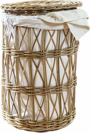 Loberon Wäschekorb Allegretta, Luftige Flechtoptik, mit Herausnehmbaren Baumwoll-Bezug, Natürlicher Charme, Aufbewahrung, Ordnungshelfer, Rattan, braun/Creme