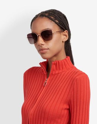 Polaroid Sunglasses Lunettes de soleil oversize &agrave; verres polaris&eacute;s et ombr&eacute;s marron - Dor&eacute;