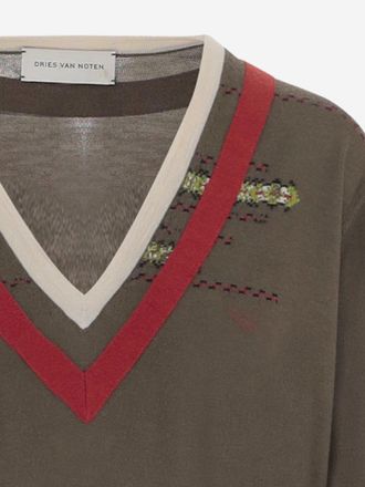 Dries Van Noten Virgin Wool with Contrasting Trim Sweater - Green