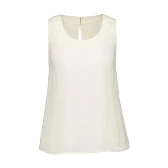 120% Lino Elegantes Leinen&auml;rmelloses Top - - Tops - Damen - Beige - 2XL