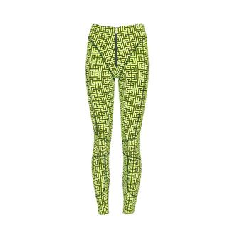 Balmain Monogramm Kompressionsleggings mit Rei&szlig;verschluss - - Trousers - Damen - Gr&uuml;n - S