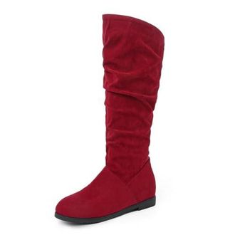Generic Bottes molles et confortables &agrave; bout rond cach&eacute;s pour femme - Chaussures dhiver chaudes et larges mollets &agrave; enfiler, Rouge, 37.5 EU